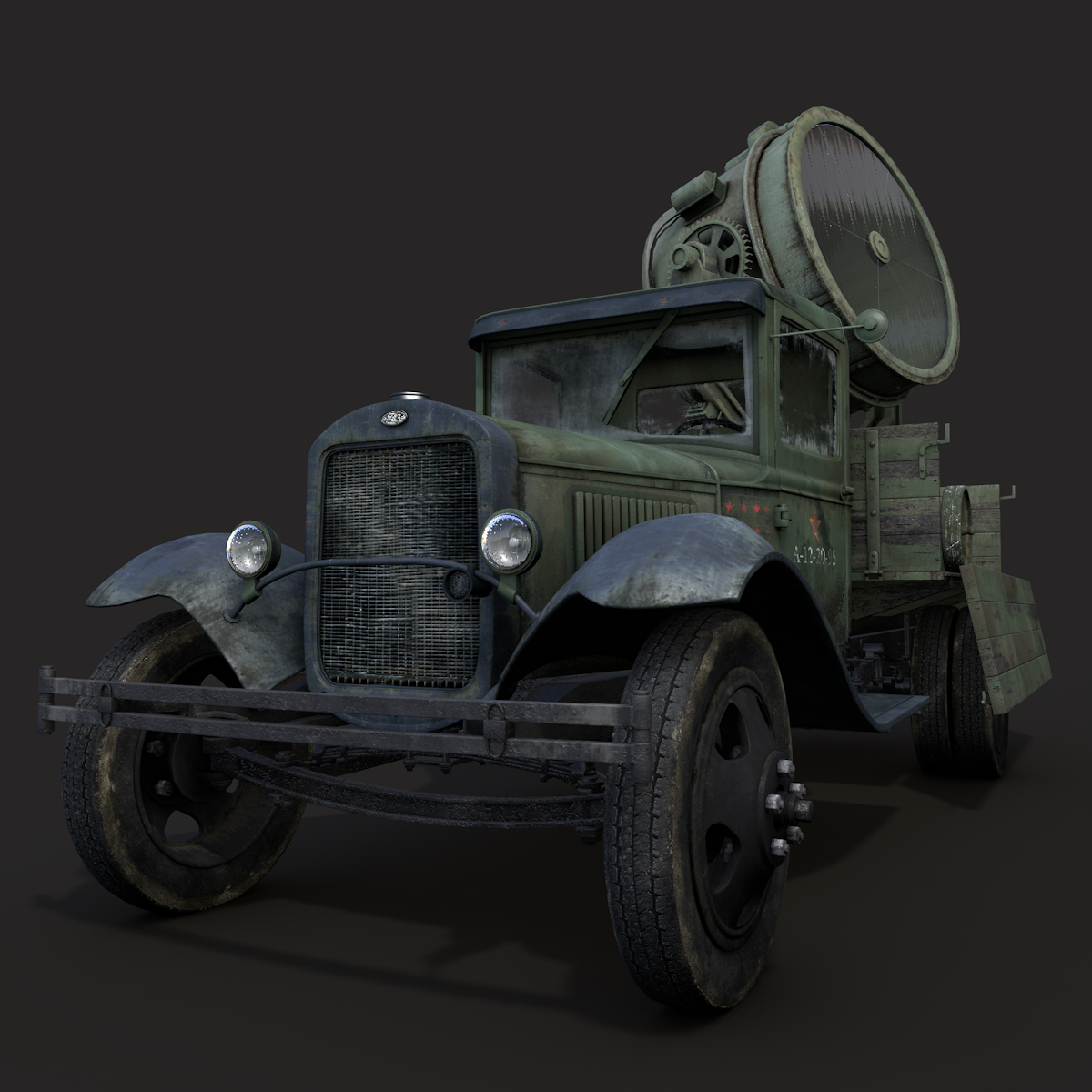 gaz-aa searchlight military vehicle 3d model