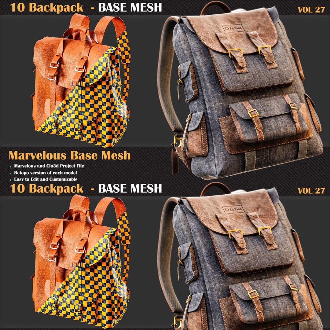 3D 10 Backpack - Base Mesh Game Ready VOL 27 - TurboSquid 2366783