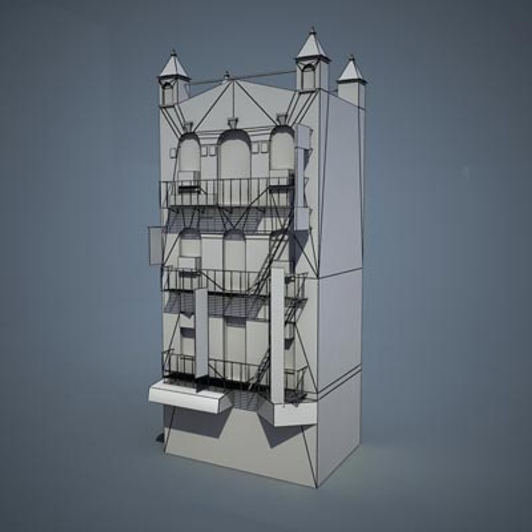 3d low-poly china town 4-storey