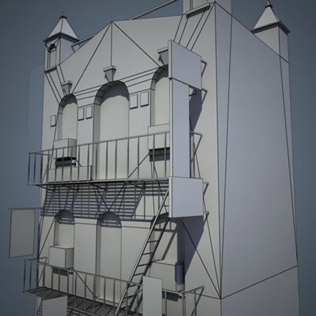 3d low-poly china town 4-storey