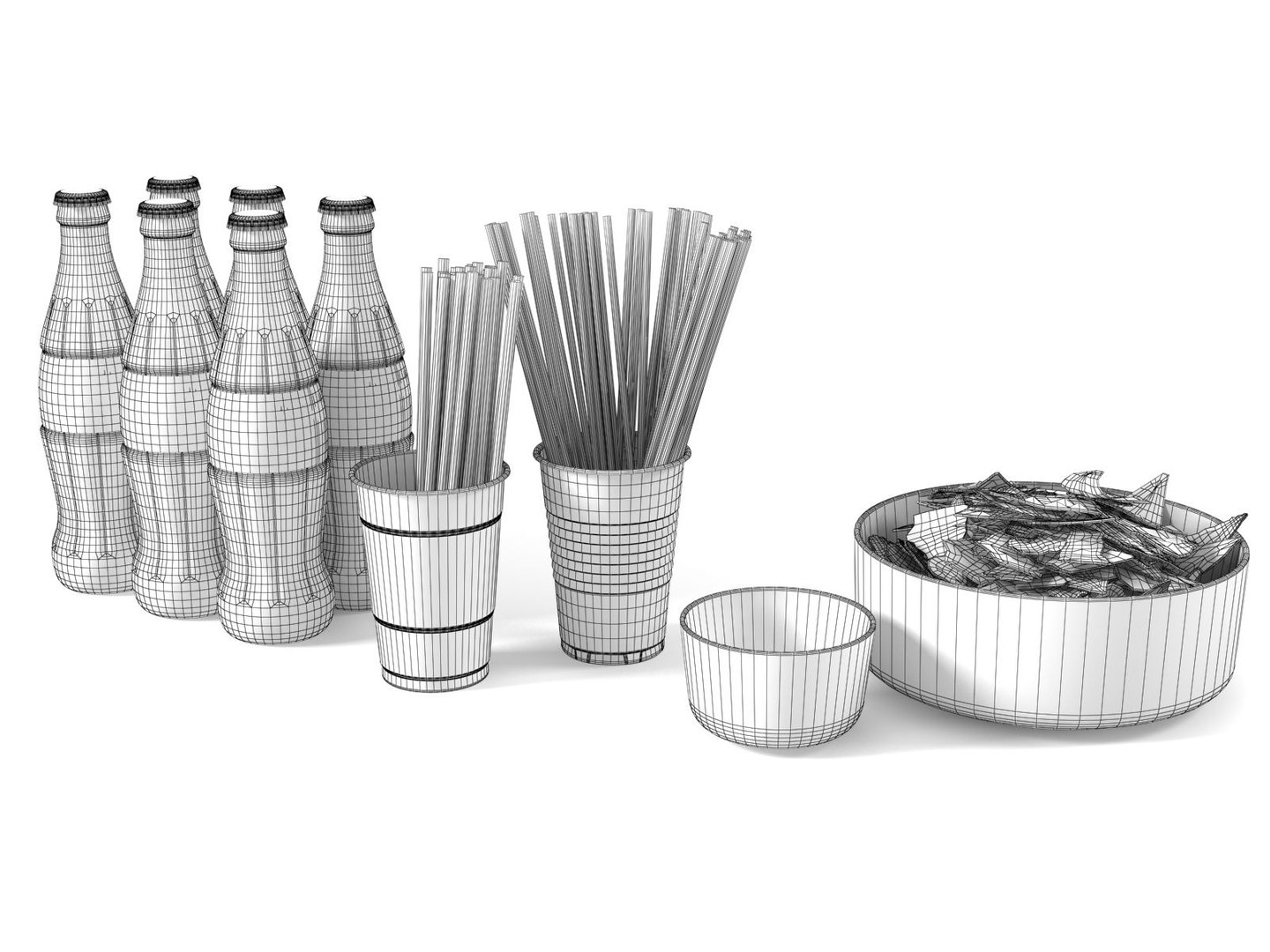 3D Party Snacks Drinks Set Model - TurboSquid 1225582