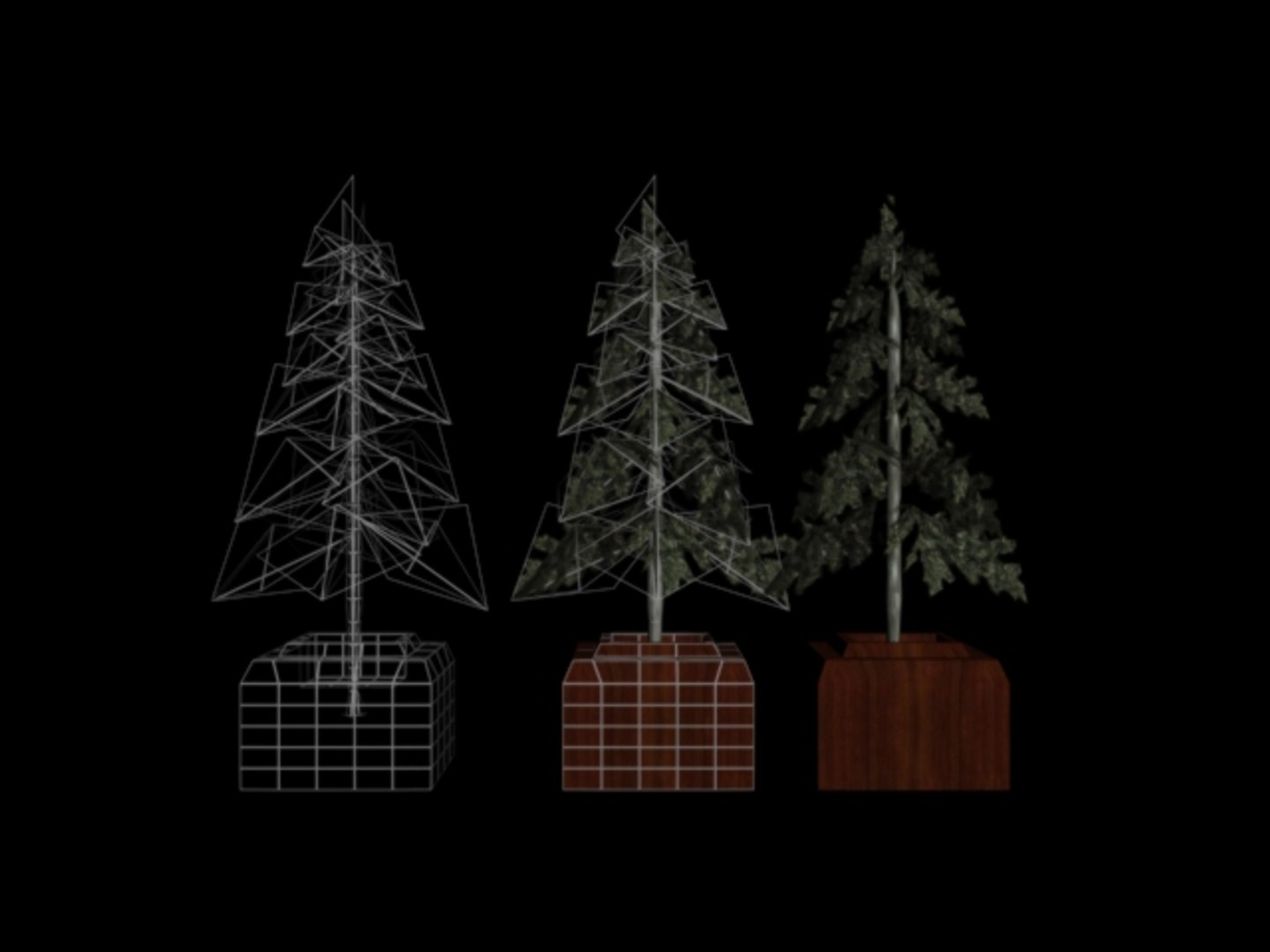 3ds max low-poly ornamental pine tree