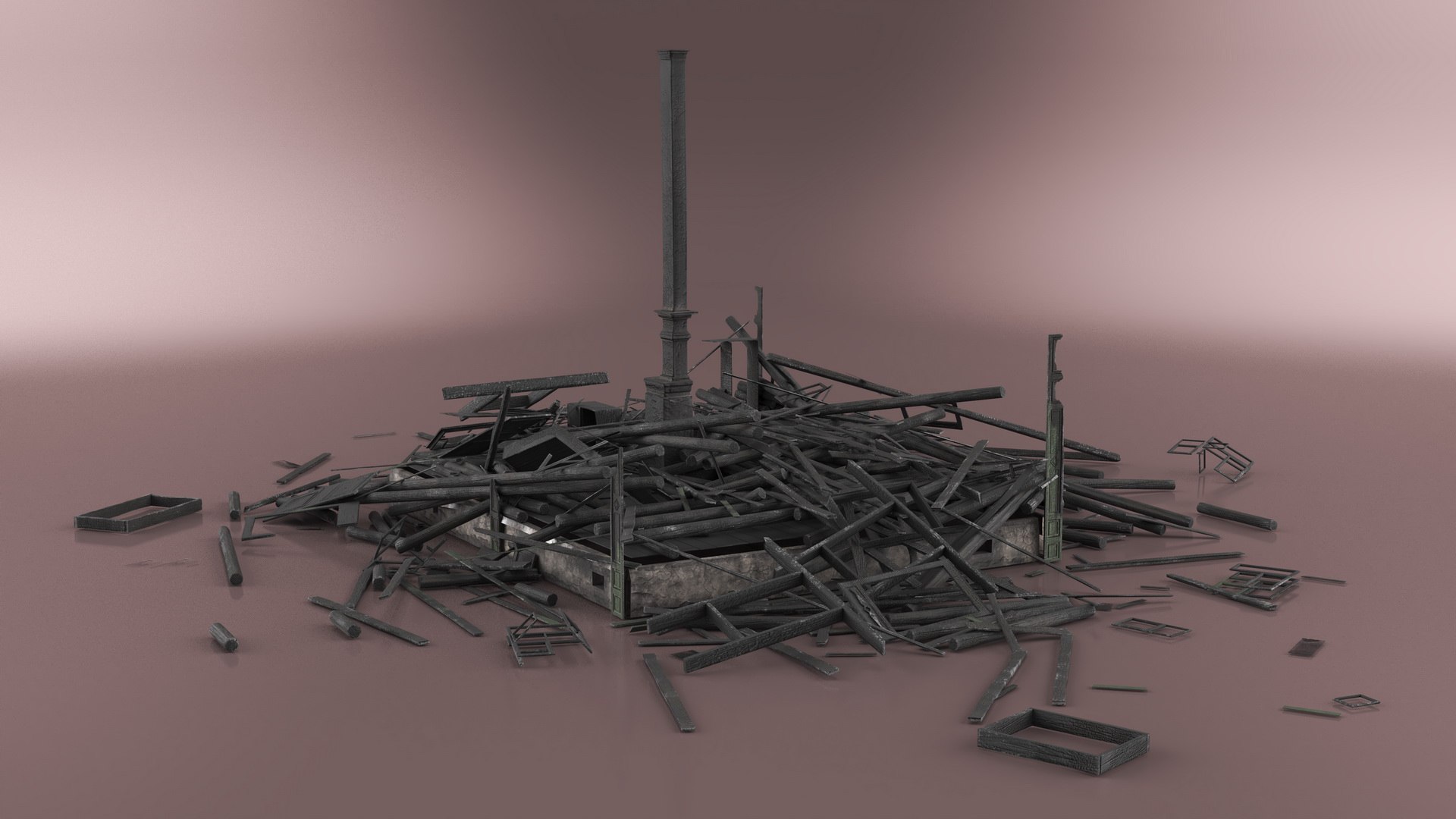 Ruins Of Burned Wooden House 3D Model - TurboSquid 2387112