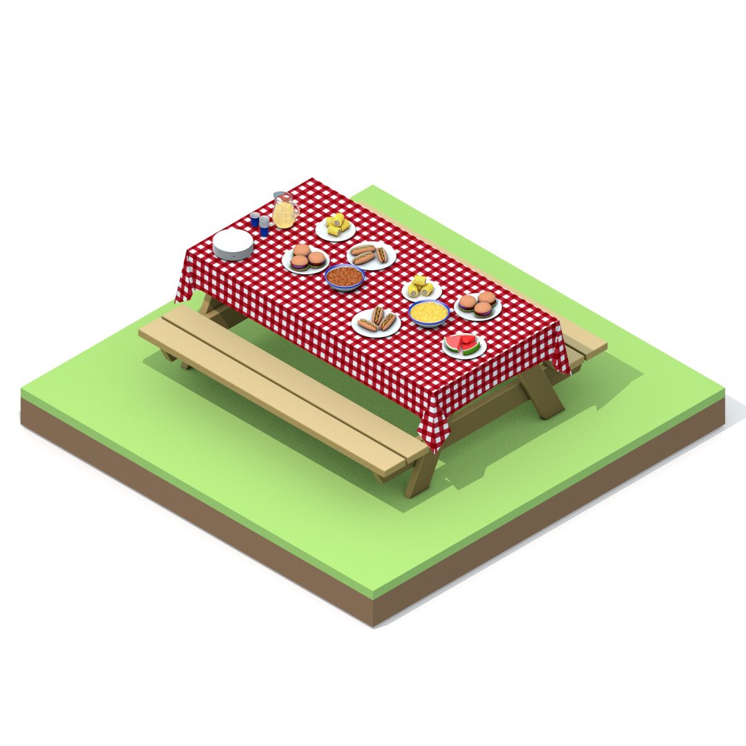 3D isometric picnic table foods - TurboSquid 1556225