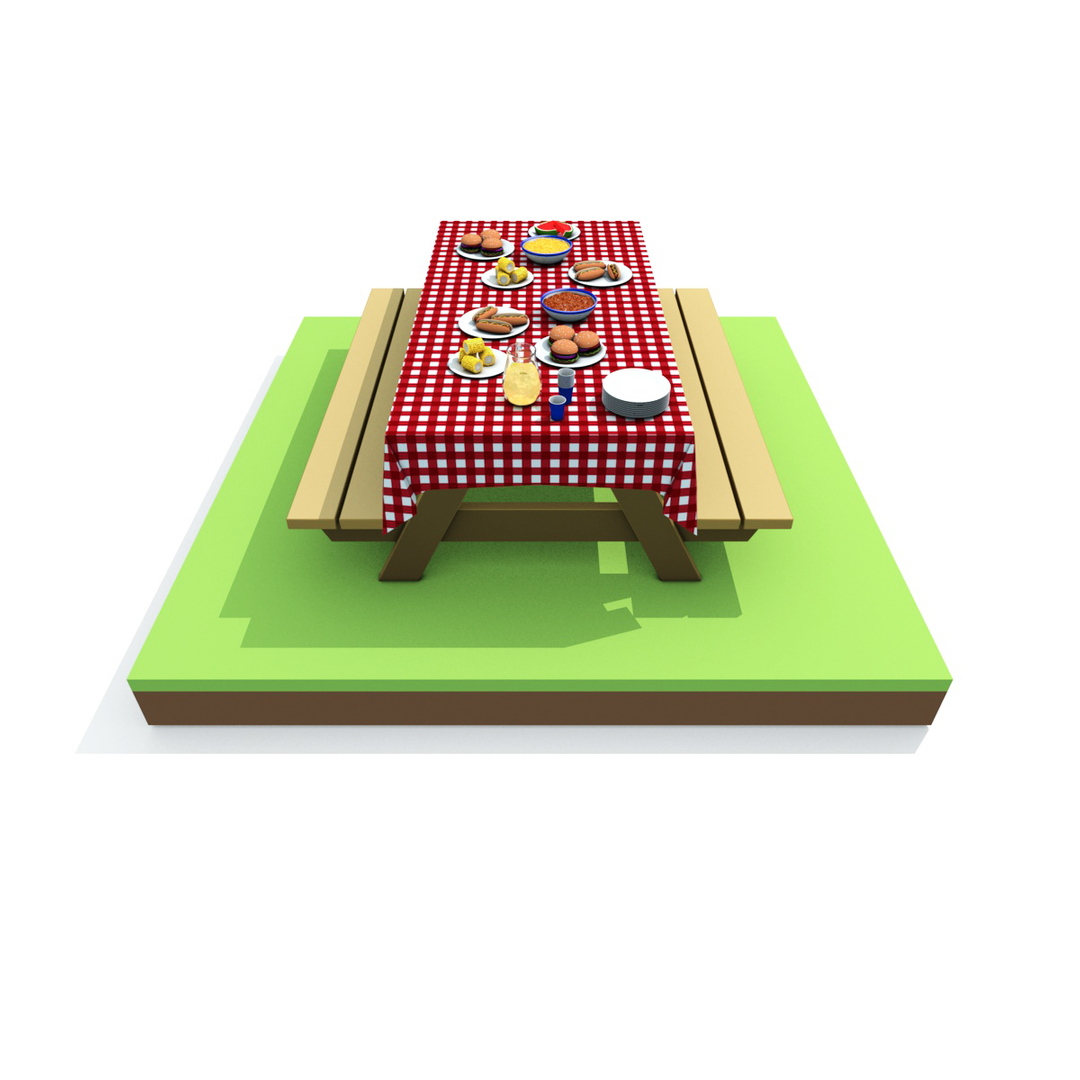 3D isometric picnic table foods - TurboSquid 1556225