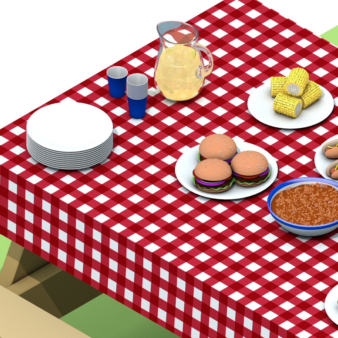 3D isometric picnic table foods - TurboSquid 1556225