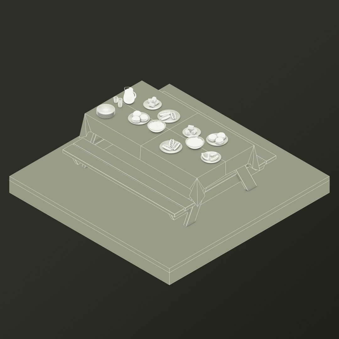 3D isometric picnic table foods - TurboSquid 1556225