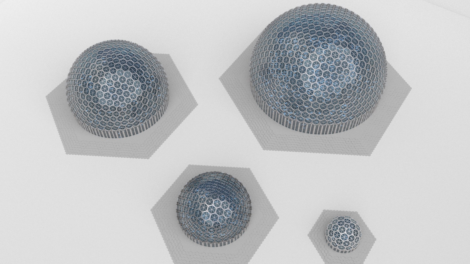 3d 4 Domes Hexagon Sizes Model