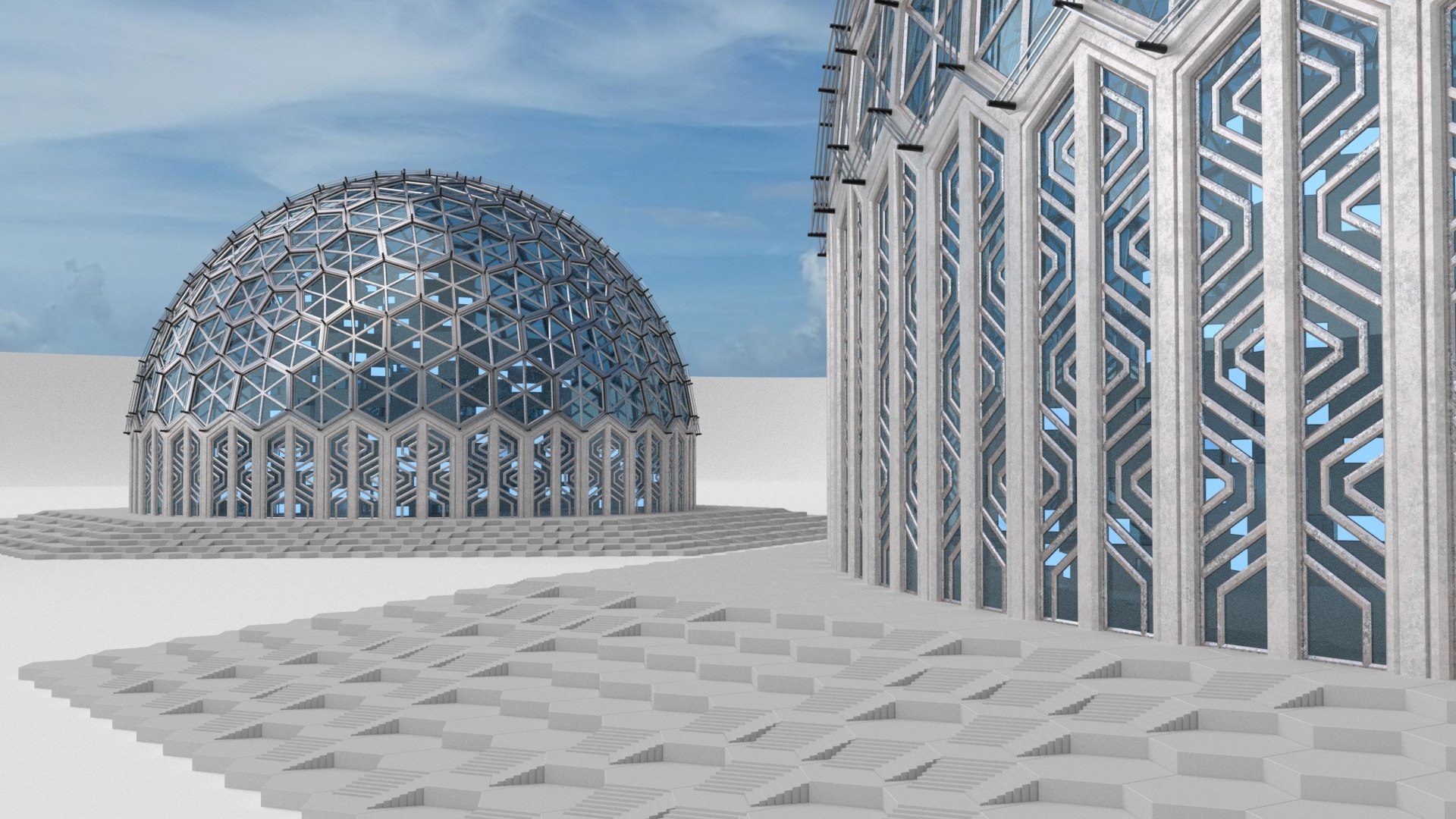 3d 4 Domes Hexagon Sizes Model