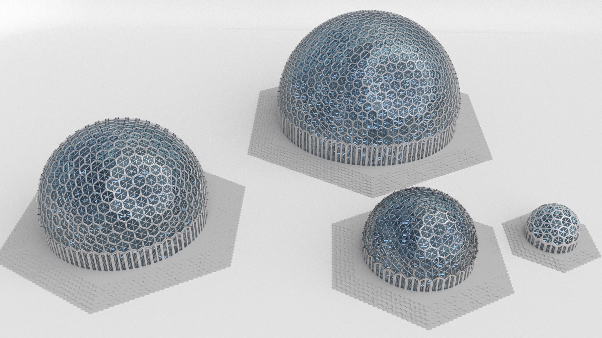 3d 4 Domes Hexagon Sizes Model