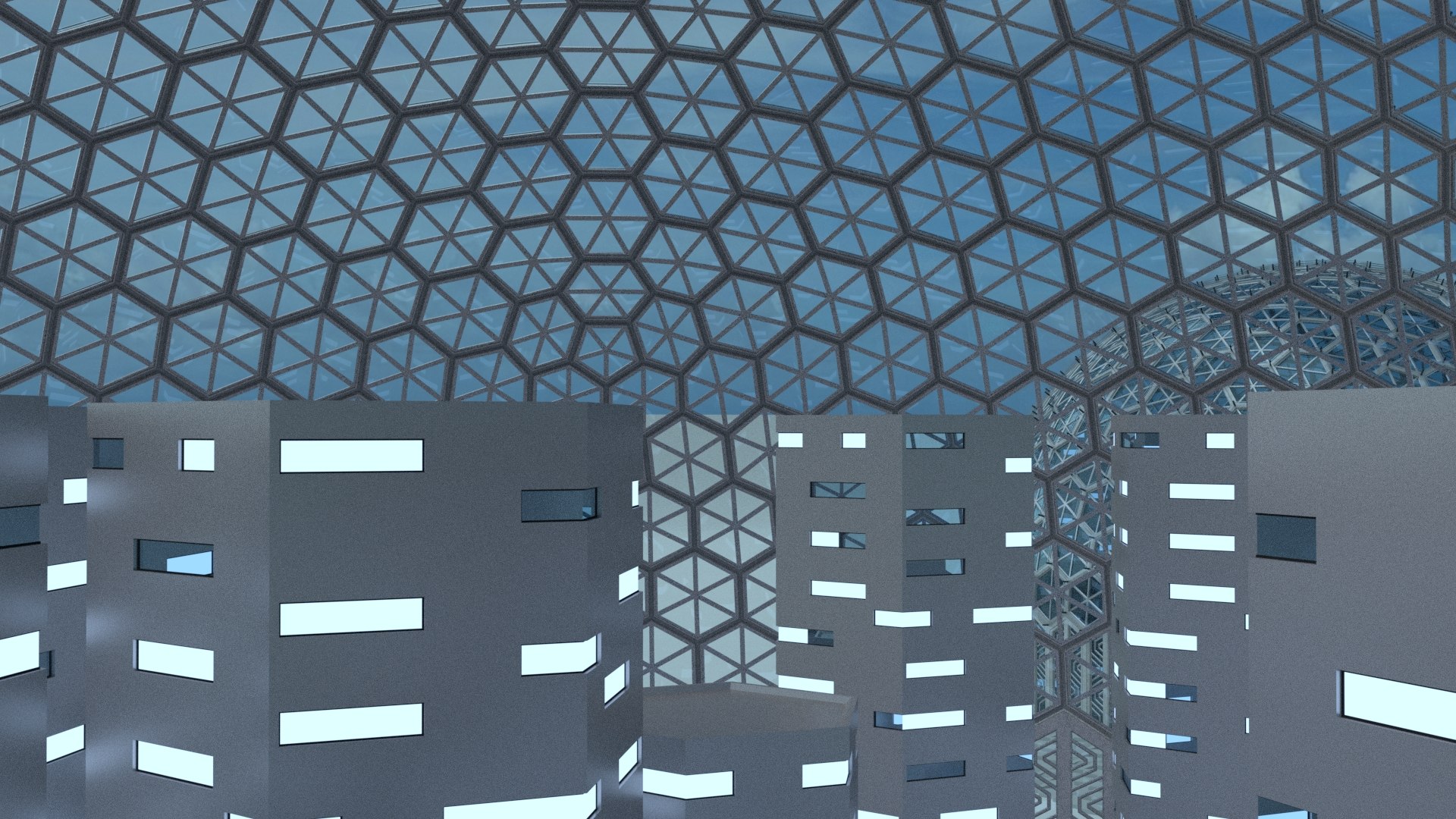 3d 4 Domes Hexagon Sizes Model