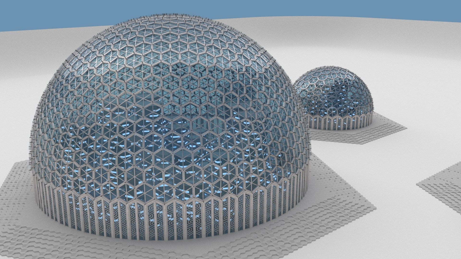 3d 4 Domes Hexagon Sizes Model