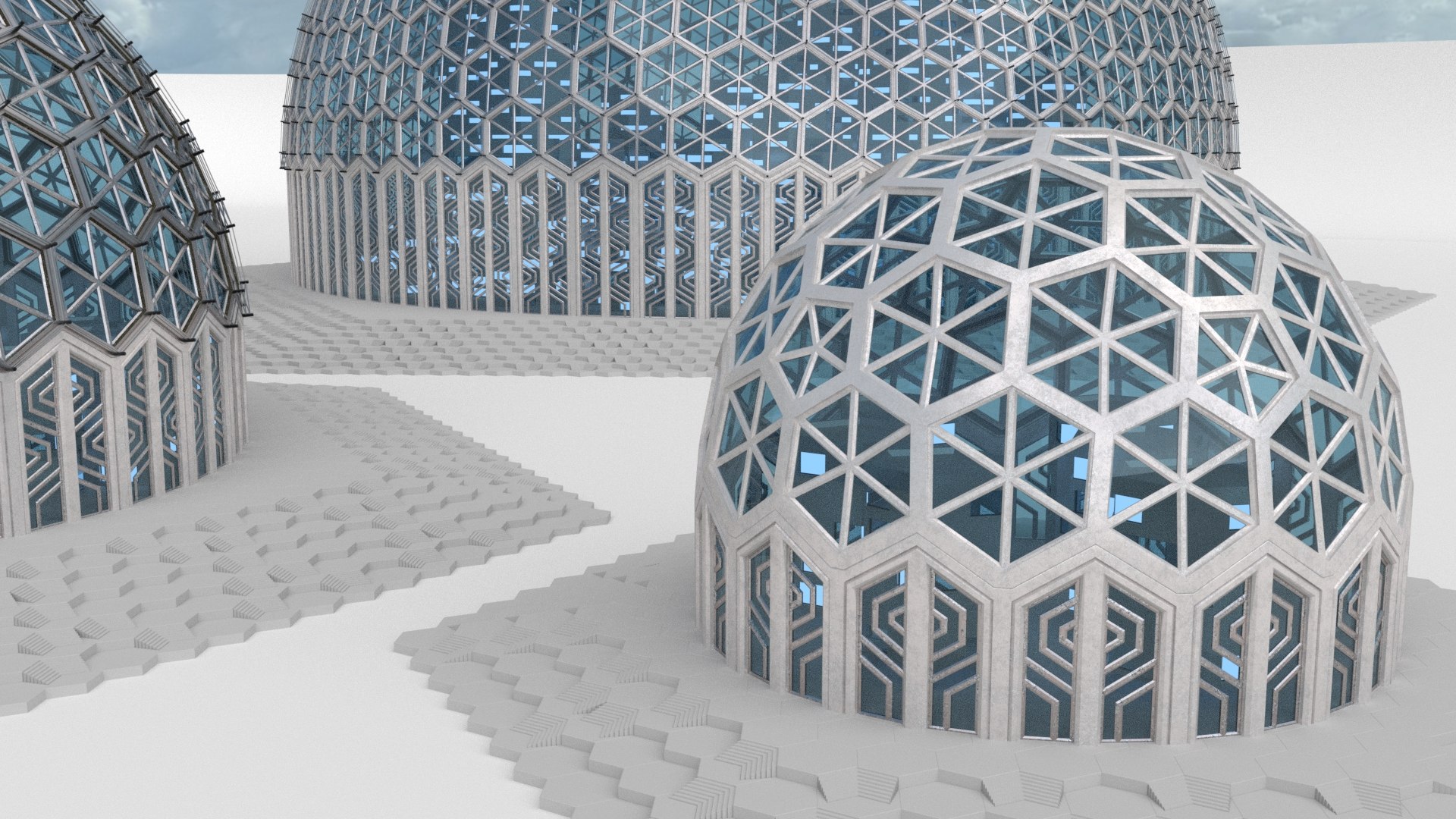 3d 4 Domes Hexagon Sizes Model