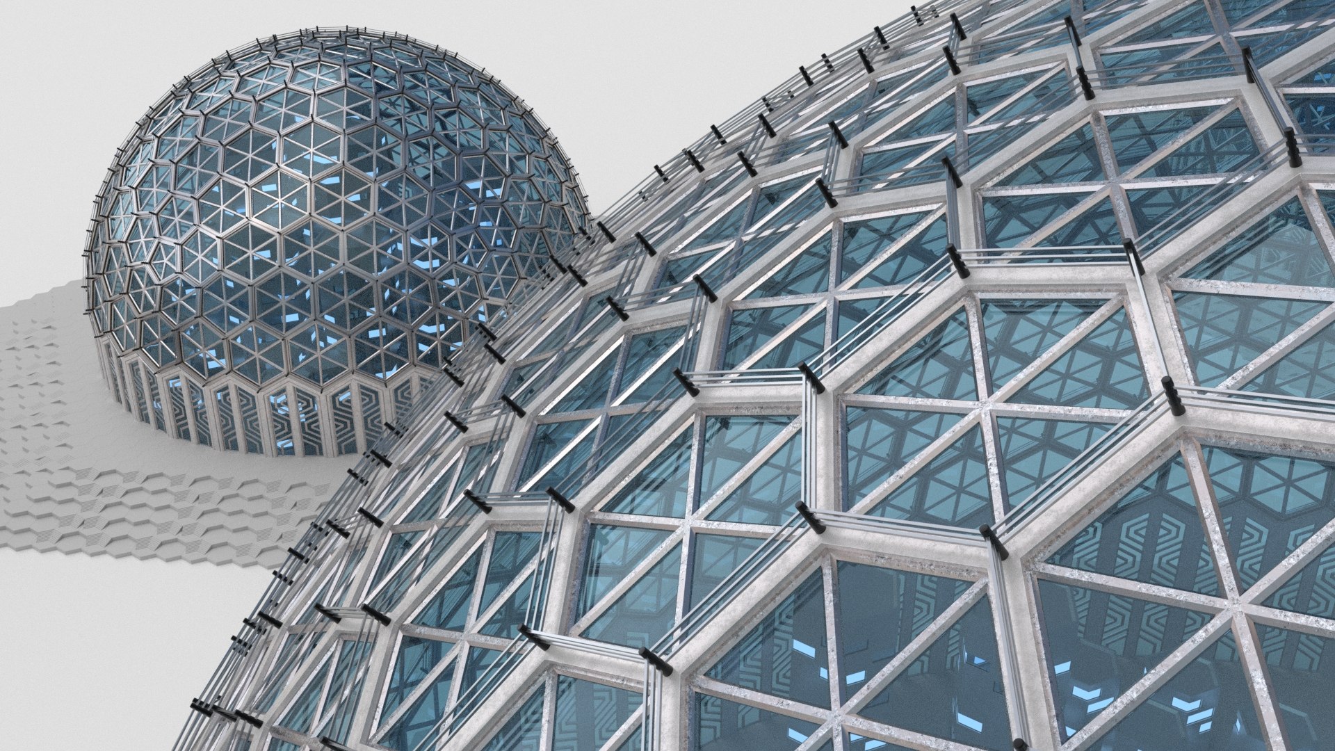 3d 4 Domes Hexagon Sizes Model