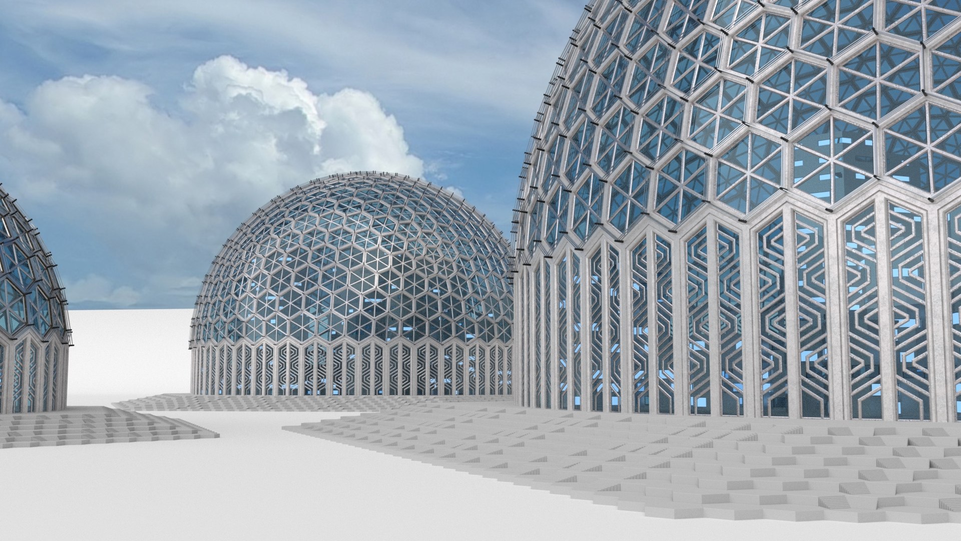 3d 4 Domes Hexagon Sizes Model