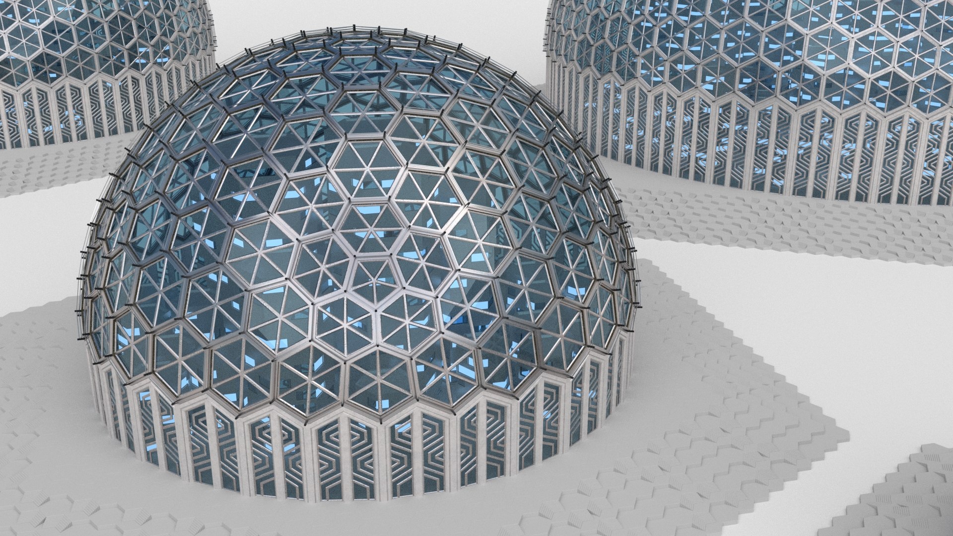 3d 4 Domes Hexagon Sizes Model