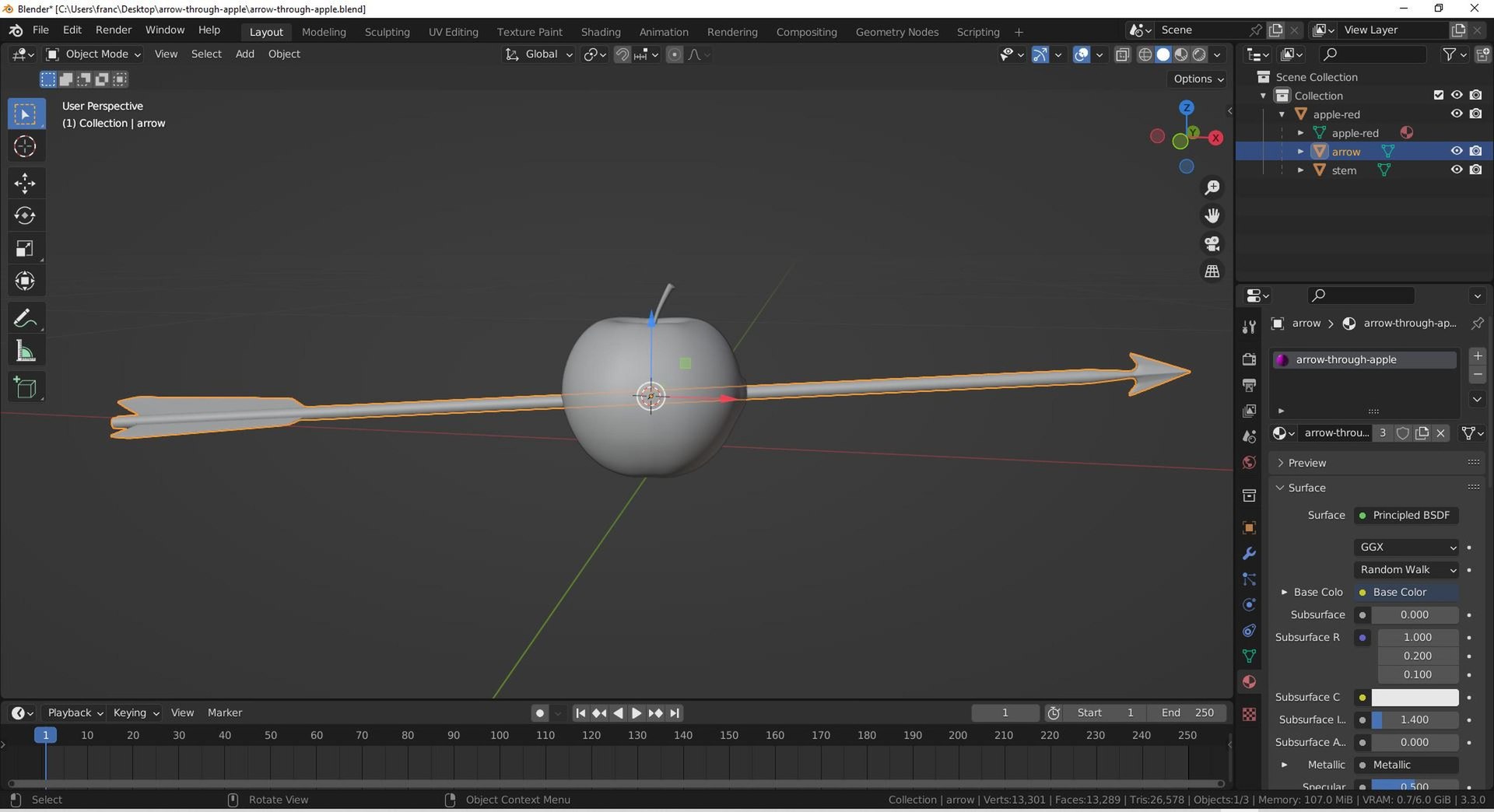 Arrow Through Apple 3D Model - TurboSquid 2064003