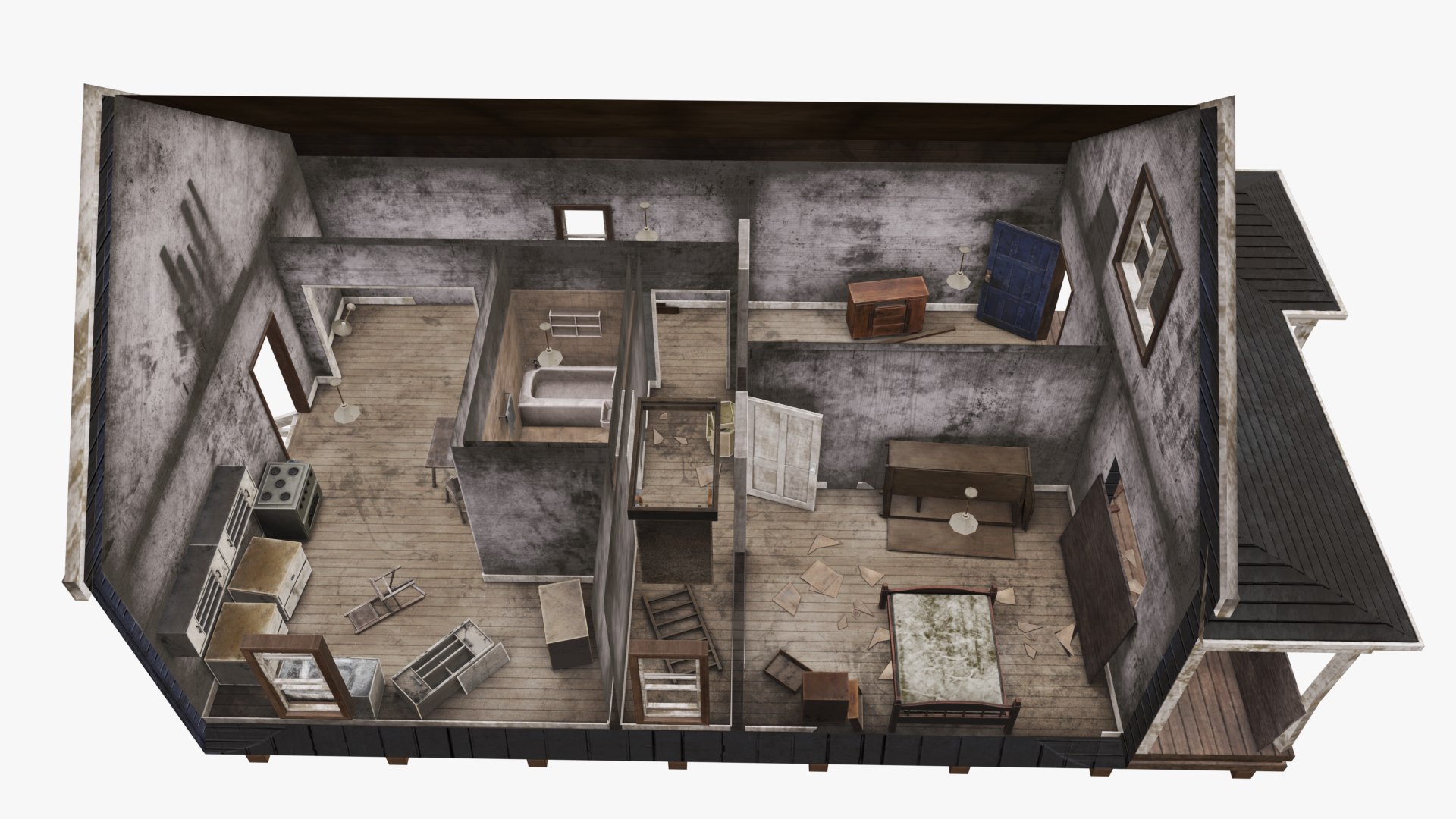 3D Abandoned Poor House With Interior - TurboSquid 1788722