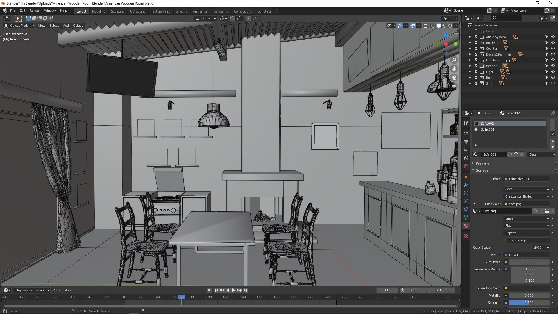 3D American Wooden Room Wood Model - TurboSquid 1699029