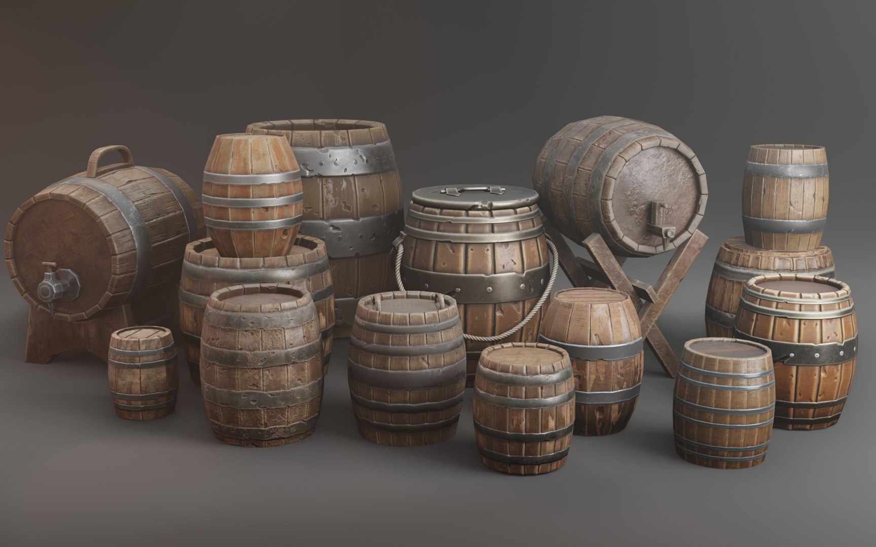 3D Model Barrel Pack High Quality Low Poly Pbr - TurboSquid 2015811