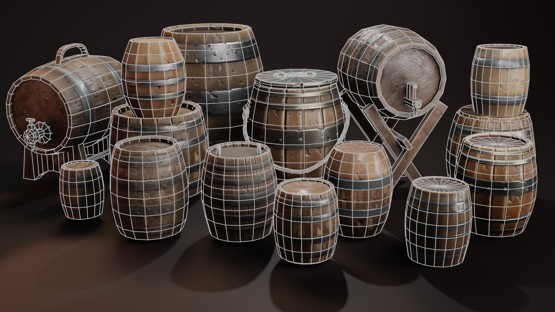 3D Model Barrel Pack High Quality Low Poly Pbr - TurboSquid 2015811