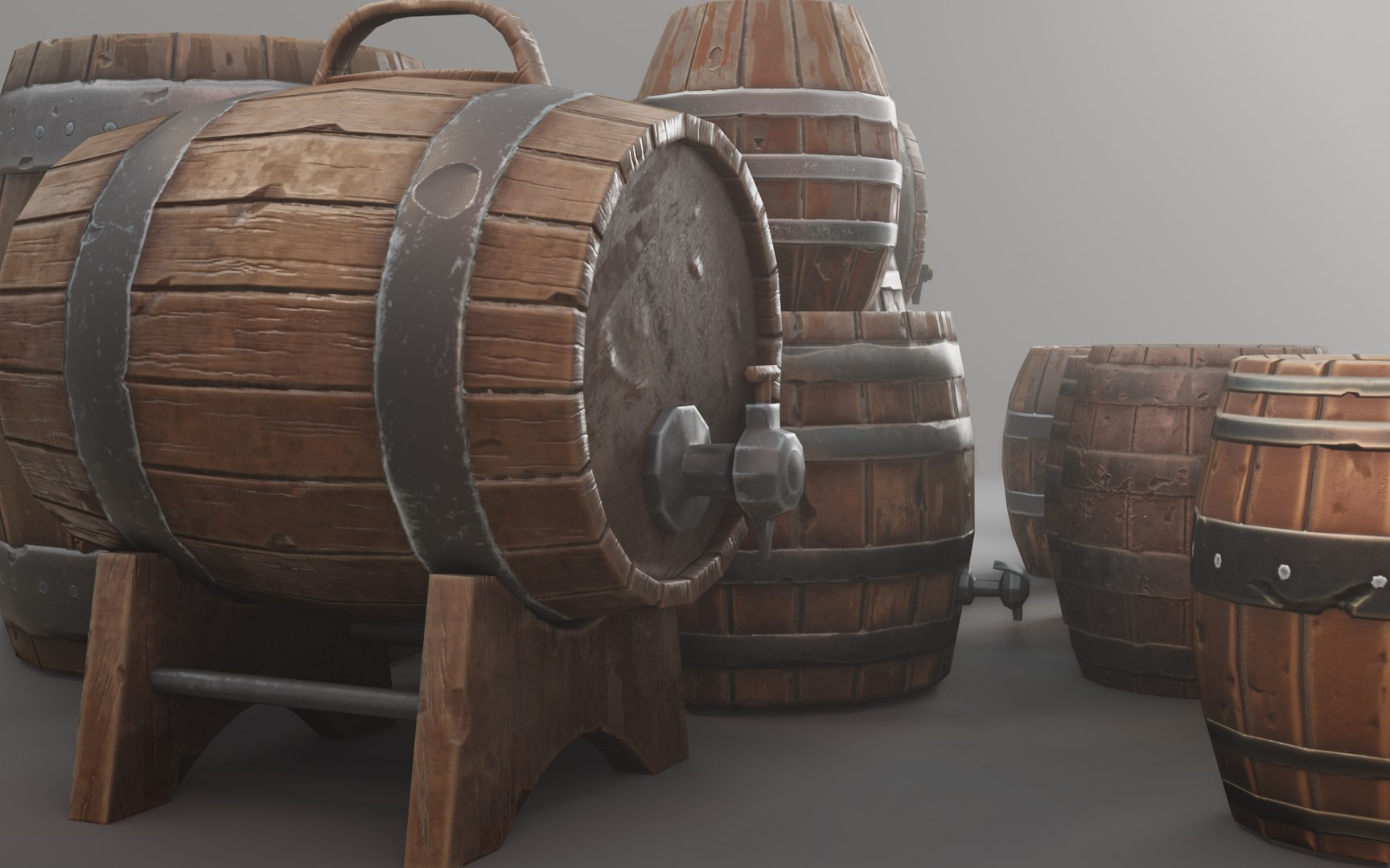 3D Model Barrel Pack High Quality Low Poly Pbr - TurboSquid 2015811