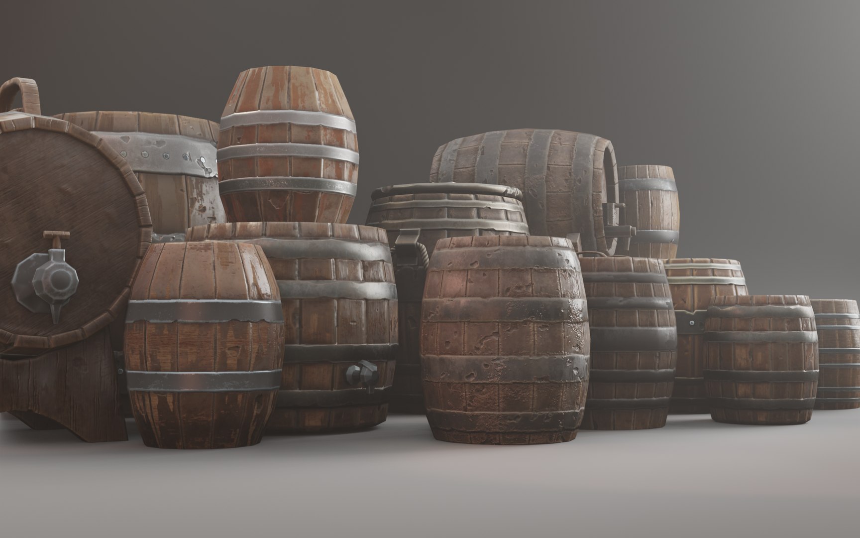 3D Model Barrel Pack High Quality Low Poly Pbr - TurboSquid 2015811