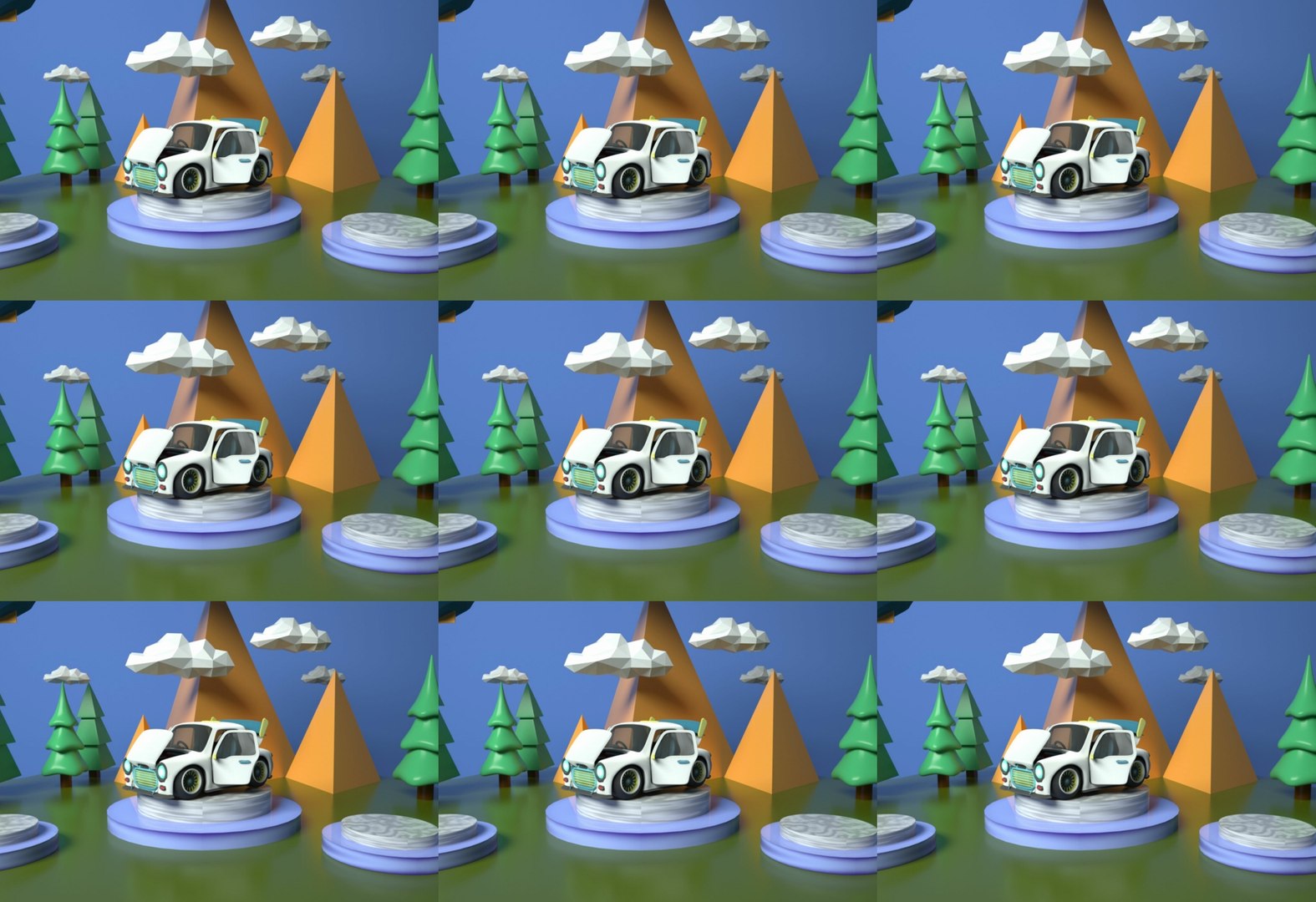 3D Classic Car Cartoon Car Island Advertising Low Poly Cartoon Style ...