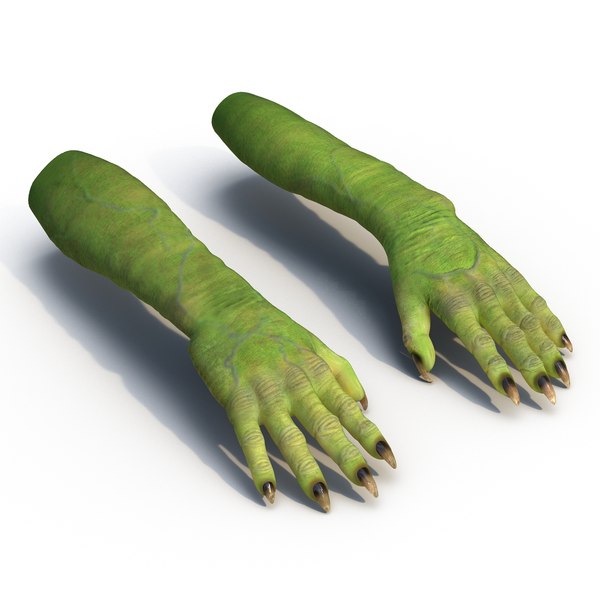 3d green orc hands rigged model