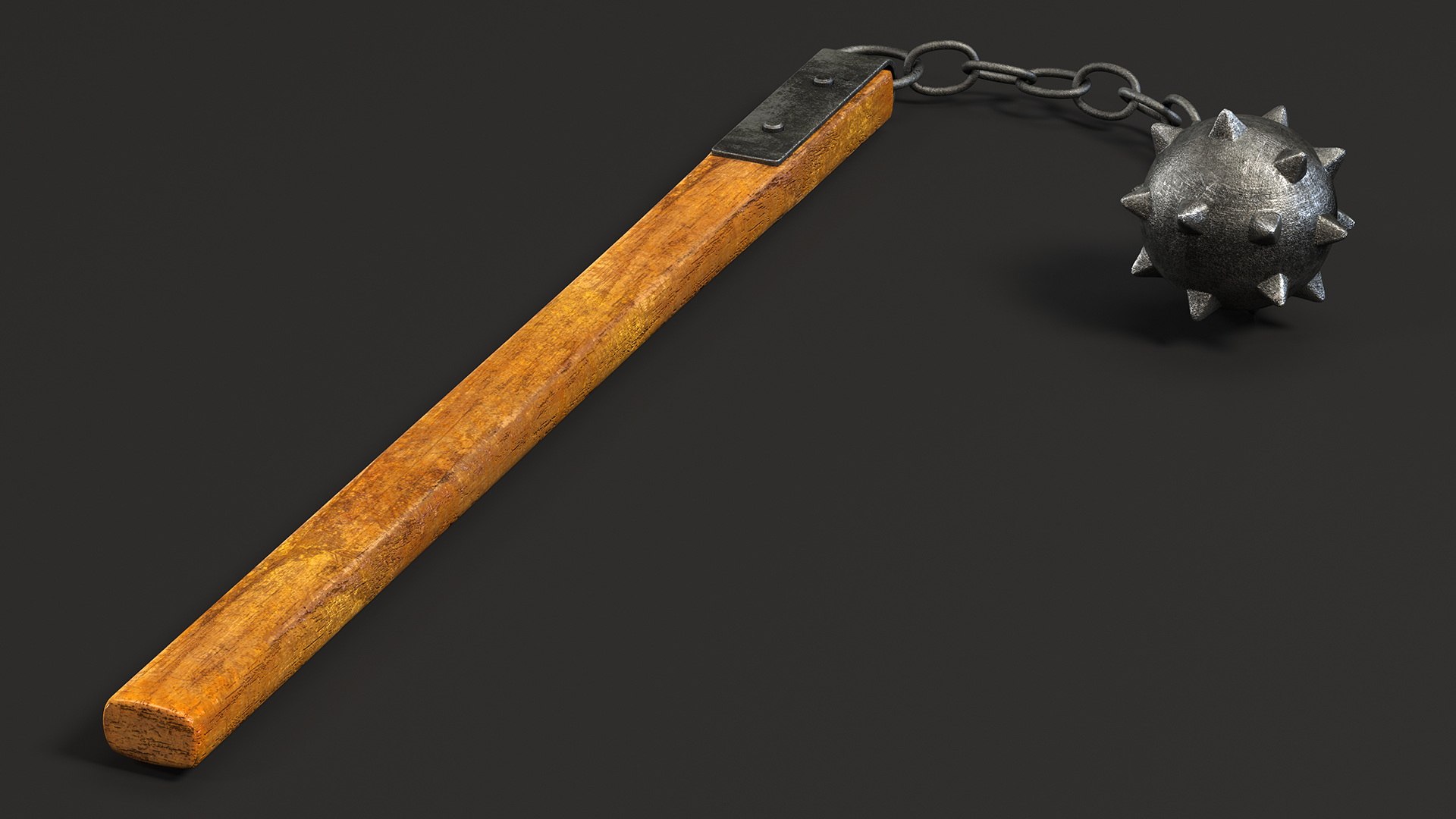 Vintage Flail Weapon Spiked 3d Model