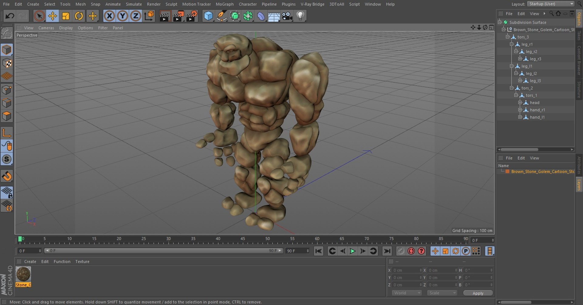 Brown Stone Golem Cartoon Stone Standing 3D model - TurboSquid 1960958
