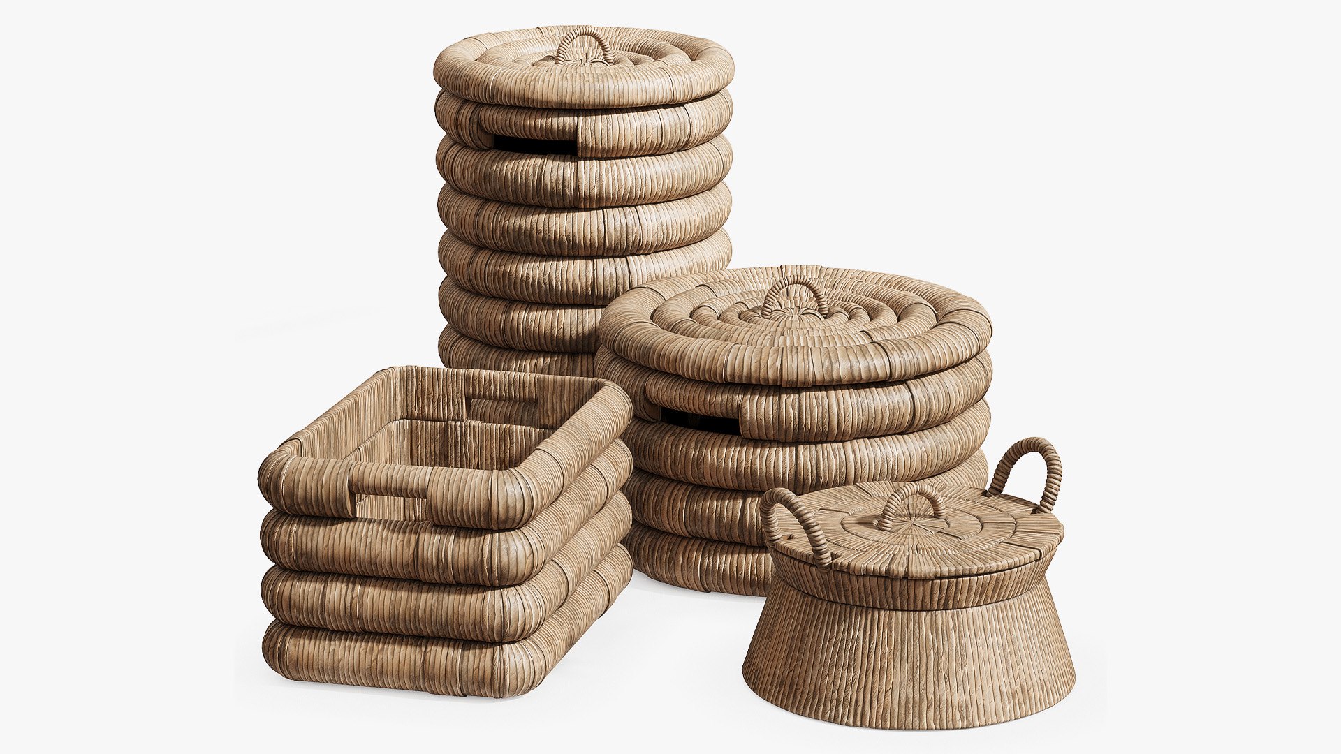 3D Decorative Set Of Four Baskets - TurboSquid 2216986