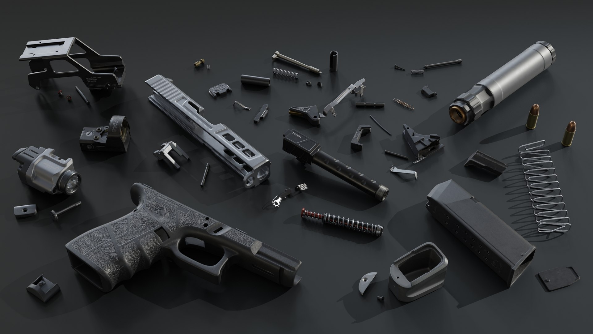 Glock 19 Gen4 custom fully modeled 3D model - TurboSquid 2156432