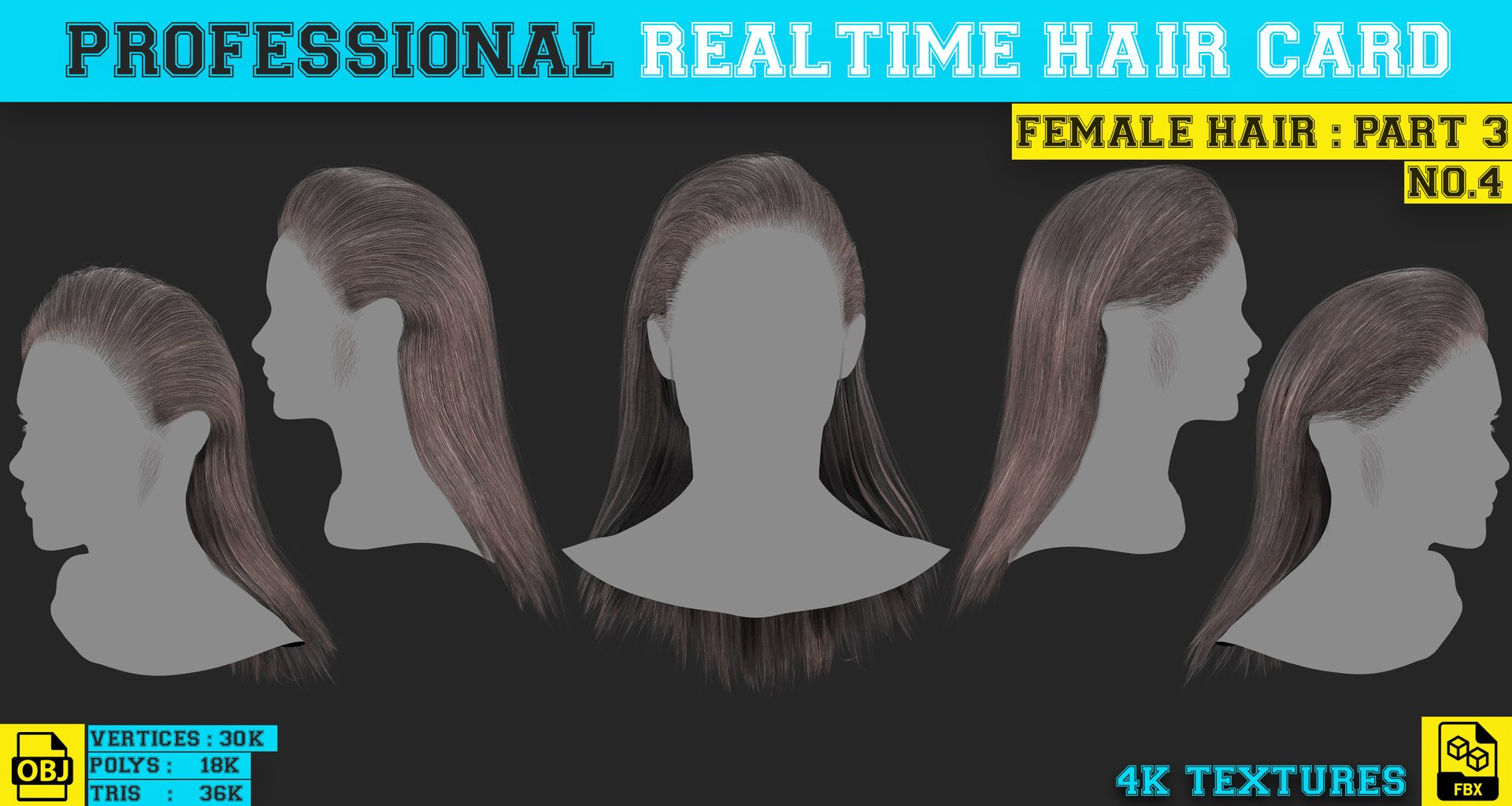 modelo 3d Professional Realtime Haircard - Female Hair Part 3 - No4 ...