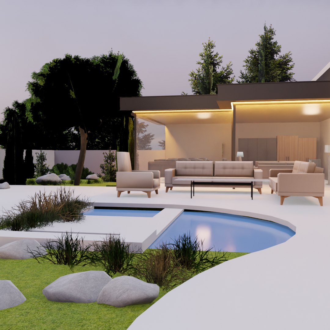 3D Game-Ready Modern Patio Scene Model - TurboSquid 2321348