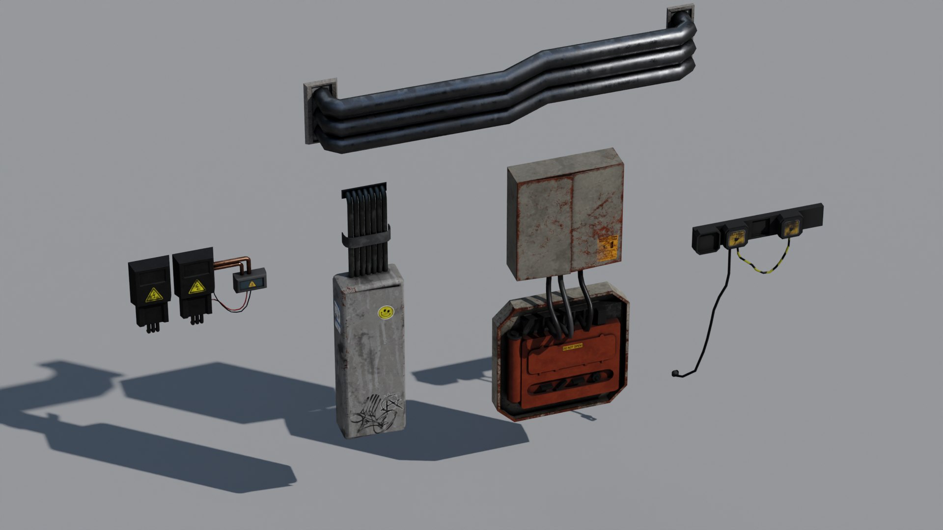 3D Scifi cyberpunk building and props modular set Low-poly 3D model ...