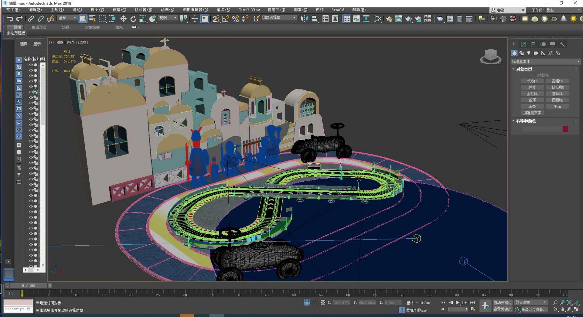 3D model Castle amusement park racing track toy car track background ...