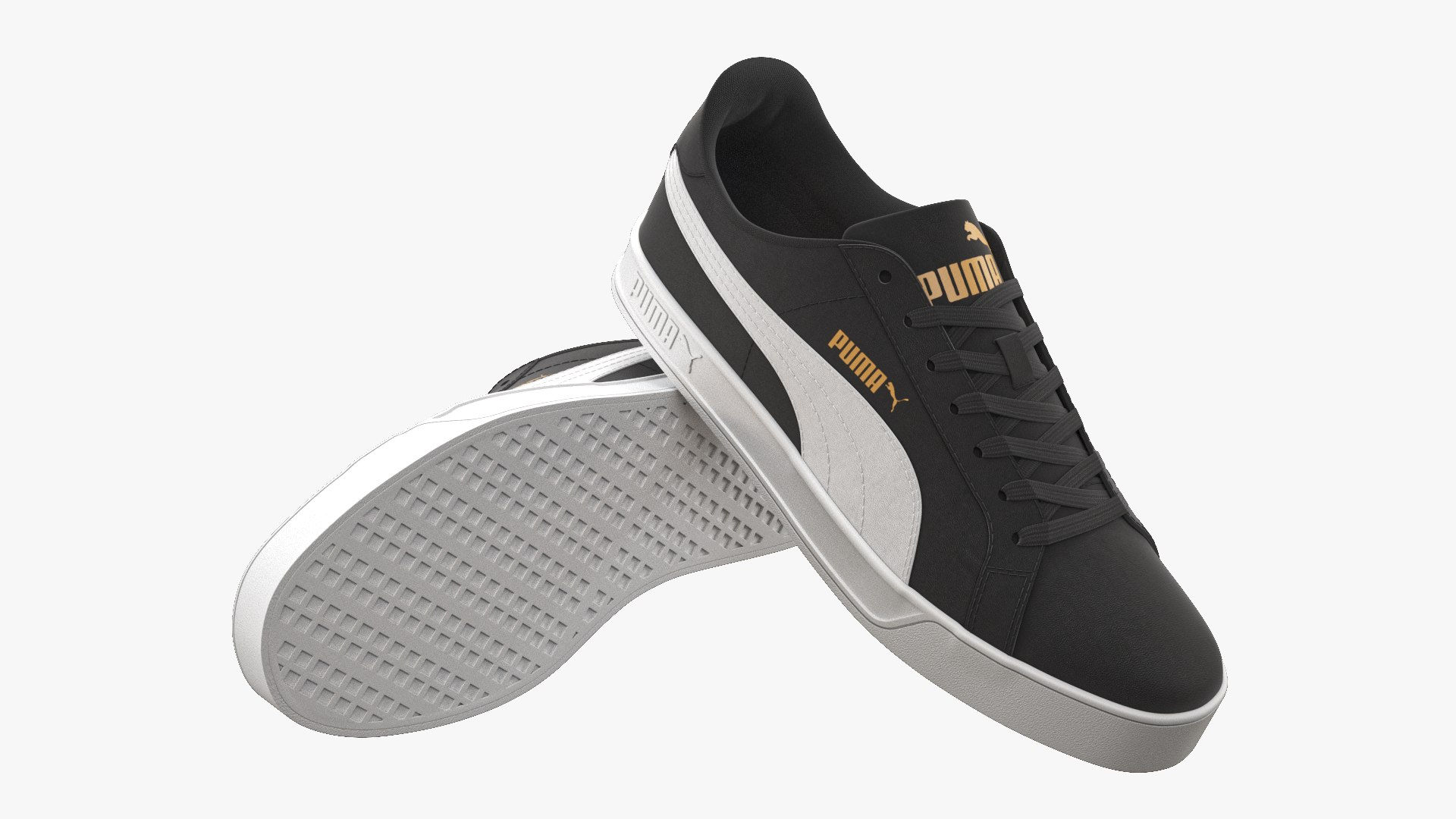 Puma Smash 3 Vulc Black Leather Sneakers 3D Model - TurboSquid 2247659