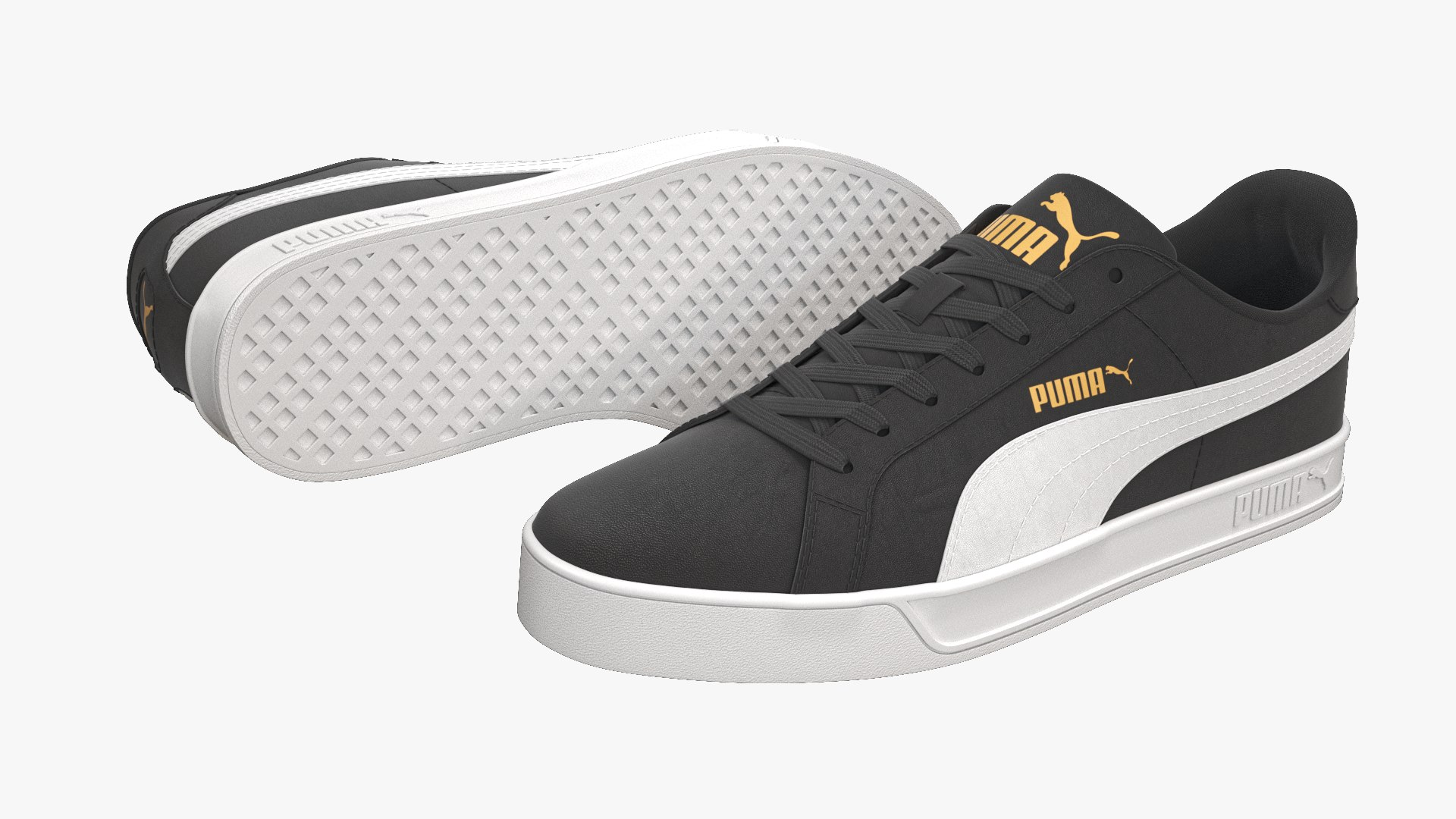 Puma Smash 3 Vulc Black Leather Sneakers 3D Model - TurboSquid 2247659
