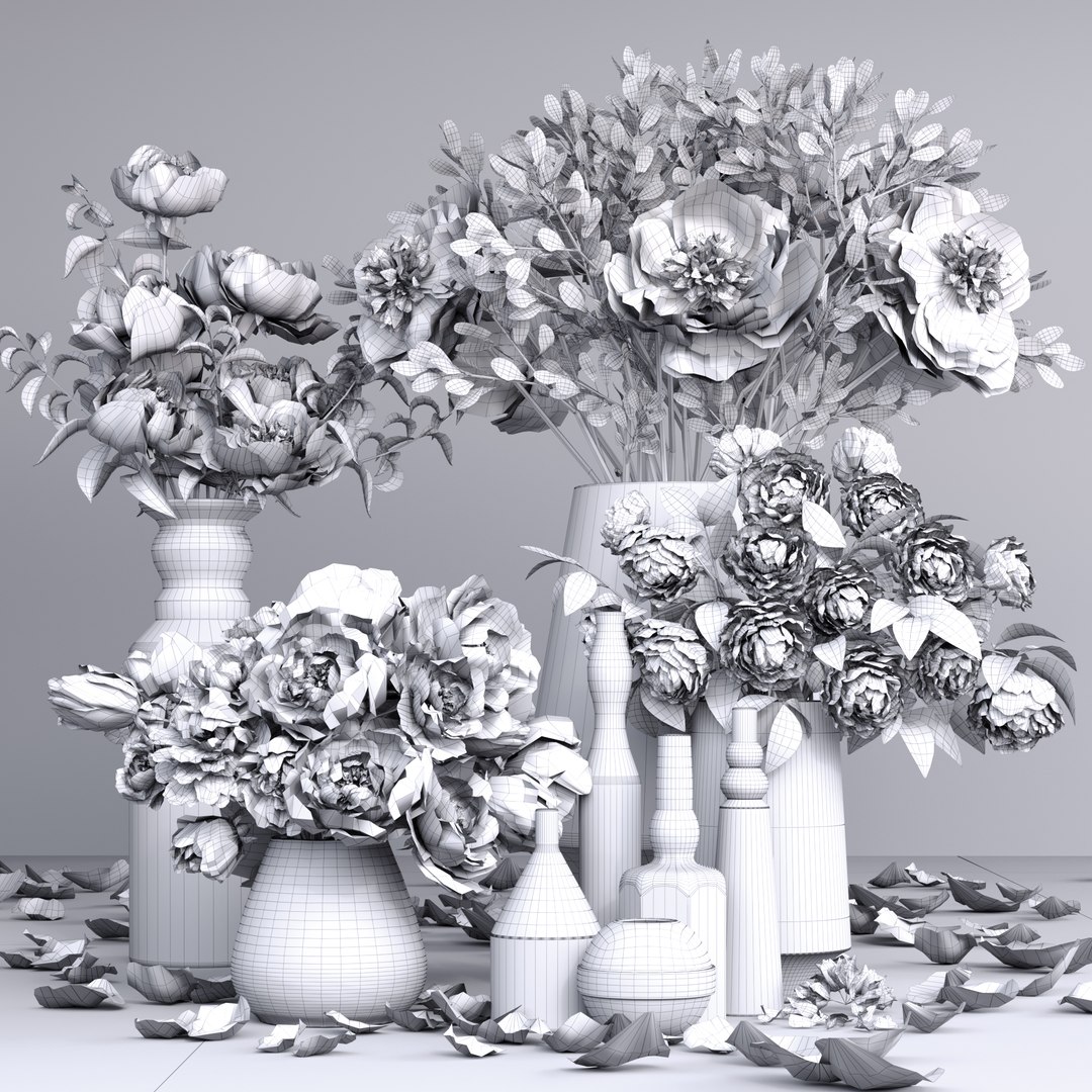 Peonies Vases Bouquet Plant Flowers 3D Model - TurboSquid 1386565