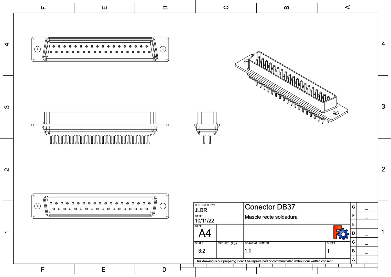 3d Model Db37 Male Connector Through Hole Turbosquid 1986206