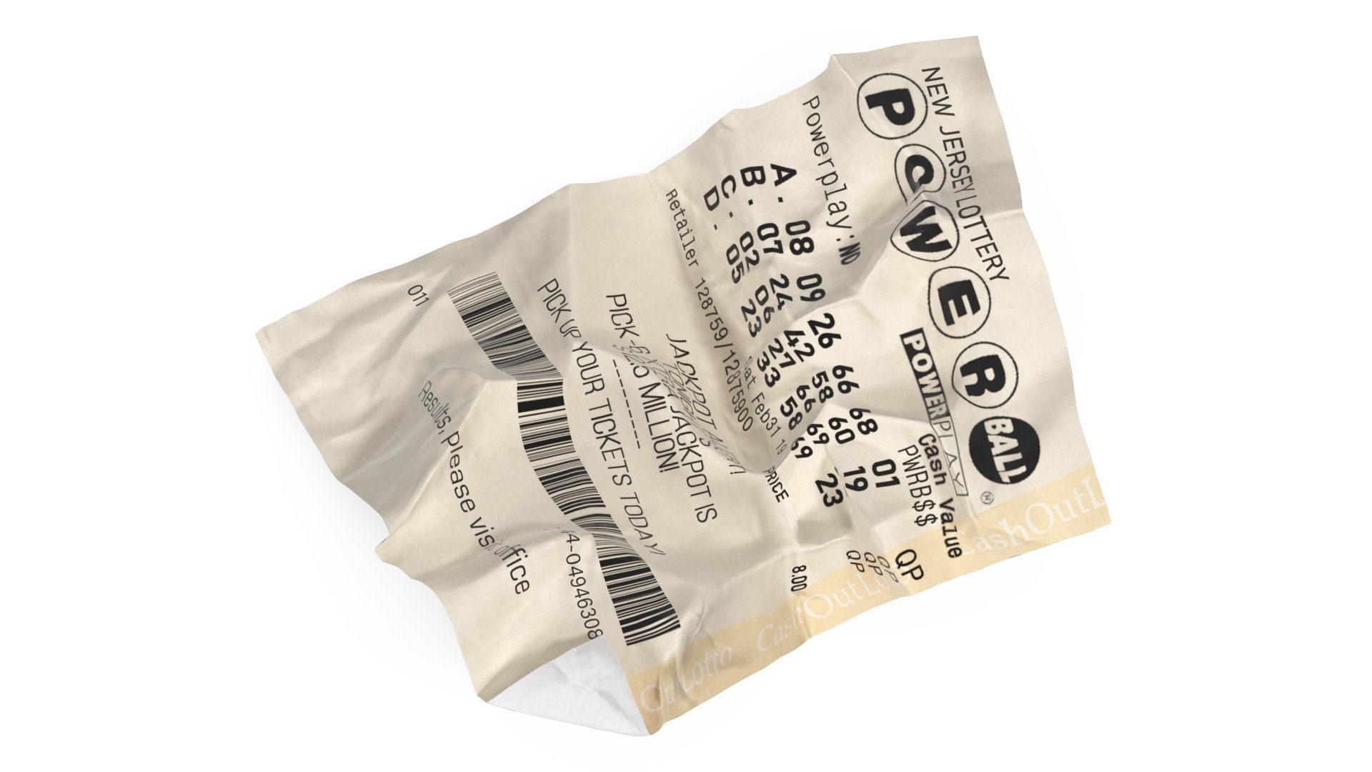 3D Lottery Ticket Of Powerball Crumpled - TurboSquid 2024238