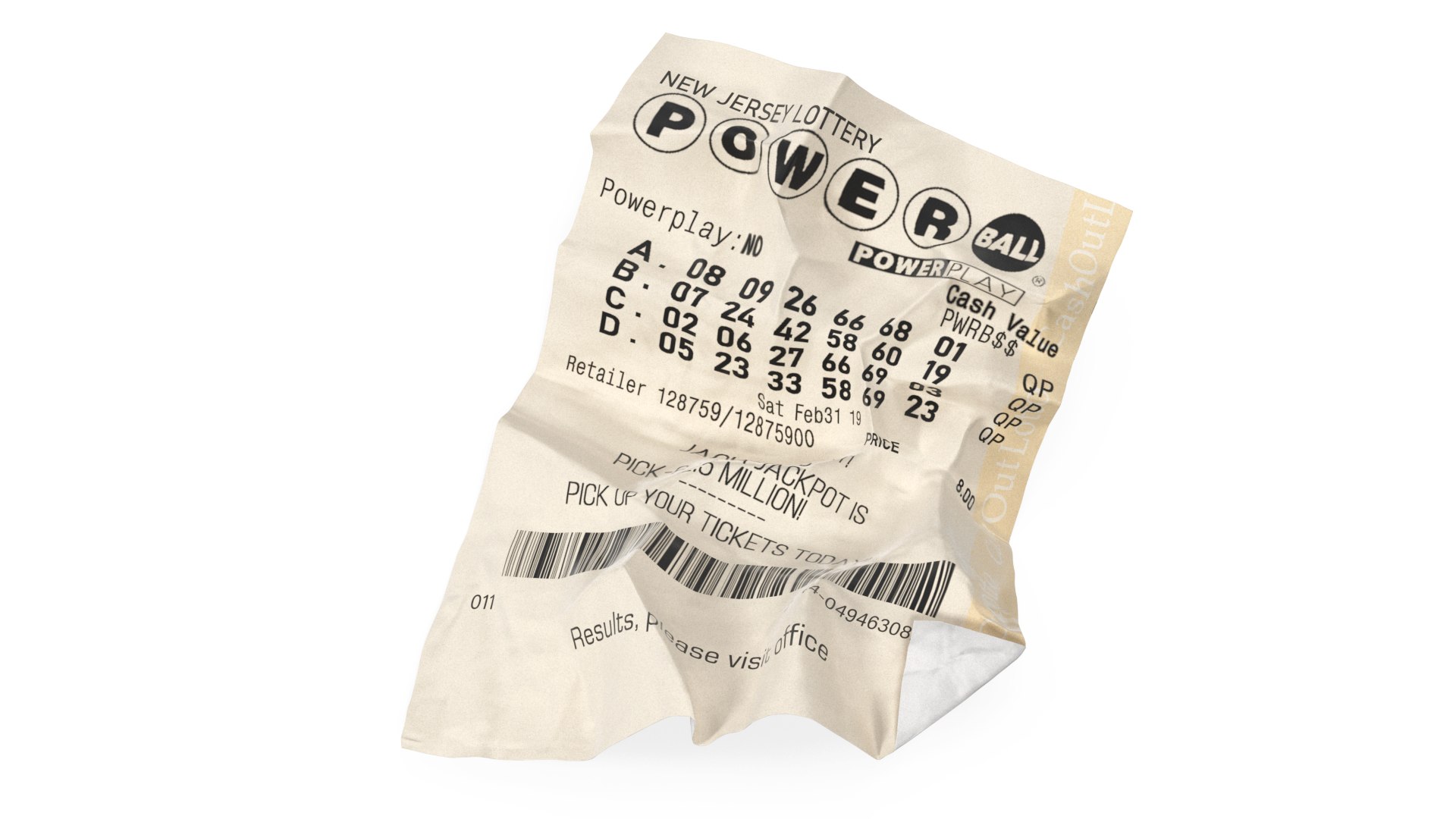 3D Lottery Ticket Of Powerball Crumpled - TurboSquid 2024238