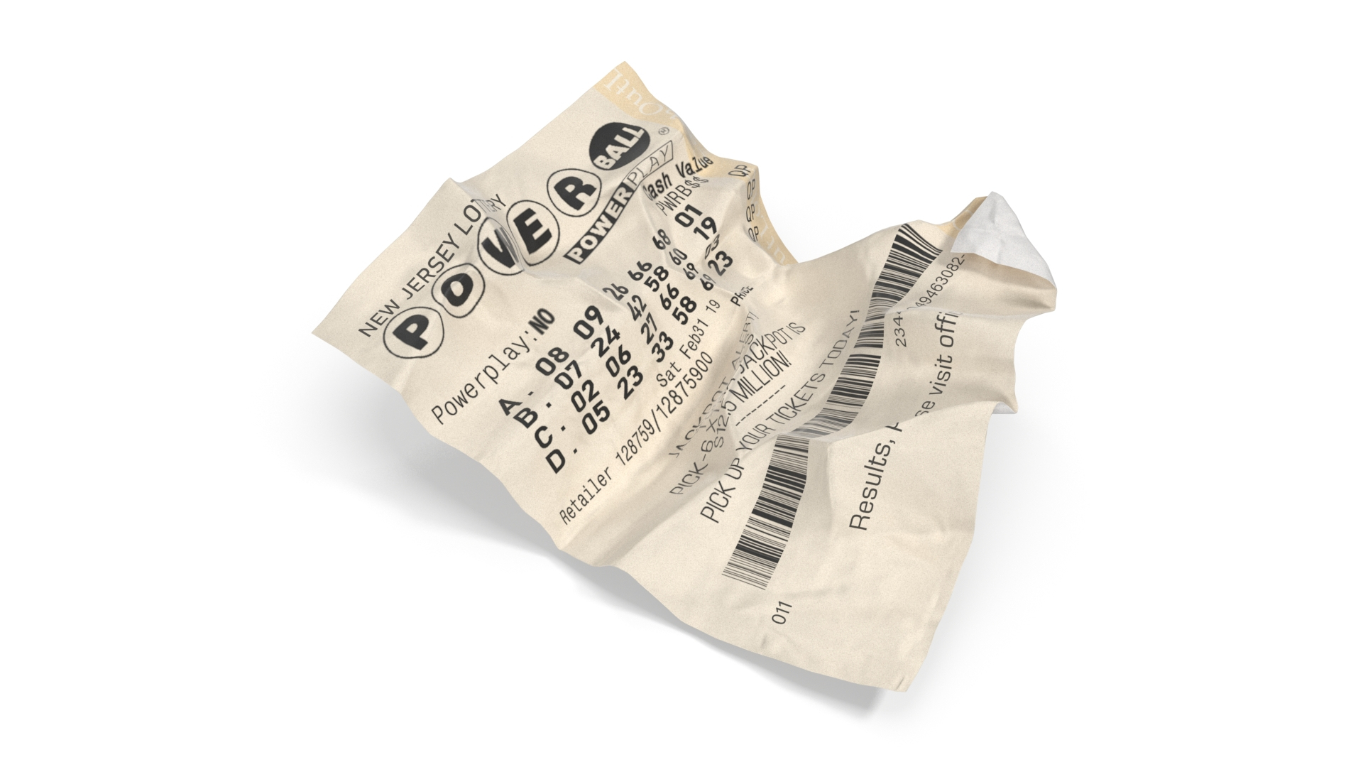 3D Lottery Ticket Of Powerball Crumpled - TurboSquid 2024238