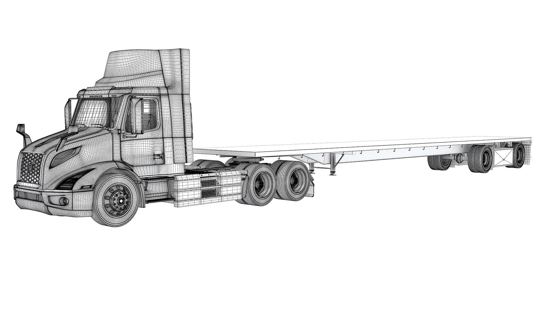3D Semi Truck With Flatbed Trailer - TurboSquid 2264780