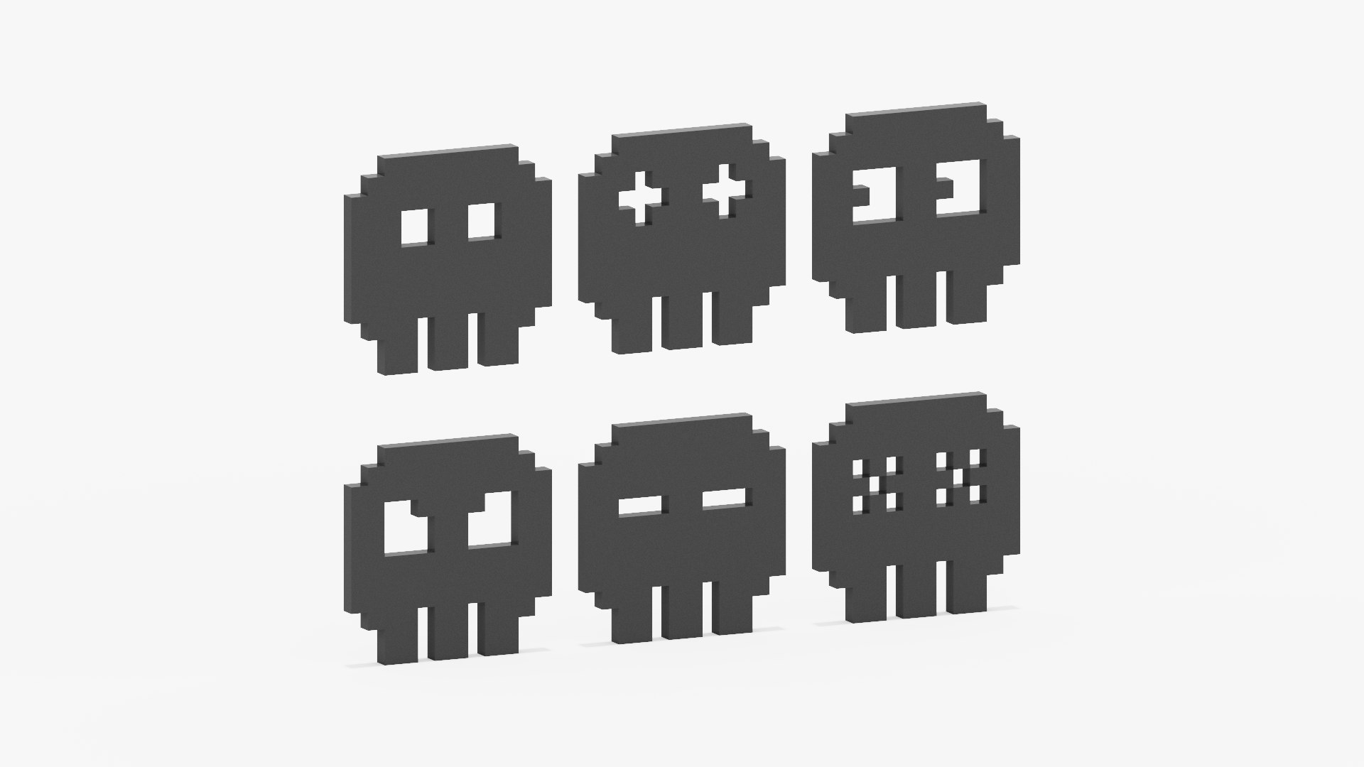 Pixelated 8 Bit Skull Icons Set 3D Model - TurboSquid 2220637