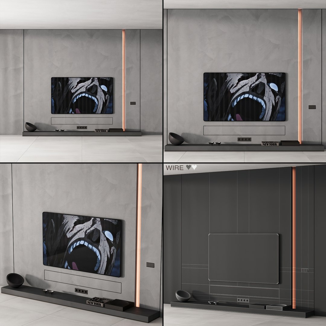 226 Tv Wall Kit 08 Minimal Wall In 4 Color And Tv Options 00 3D - TurboSquid 2036708