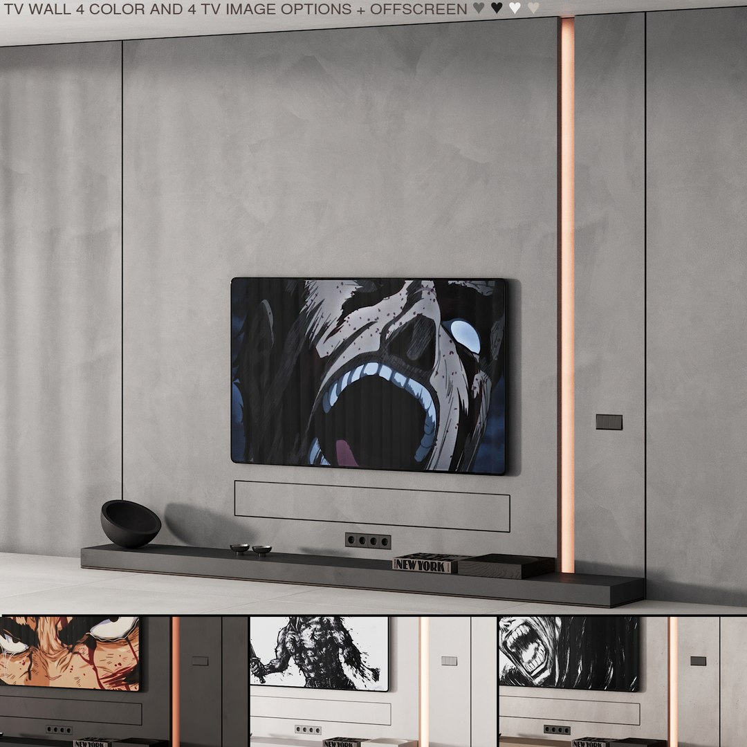 226 Tv Wall Kit 08 Minimal Wall In 4 Color And Tv Options 00 3D - TurboSquid 2036708