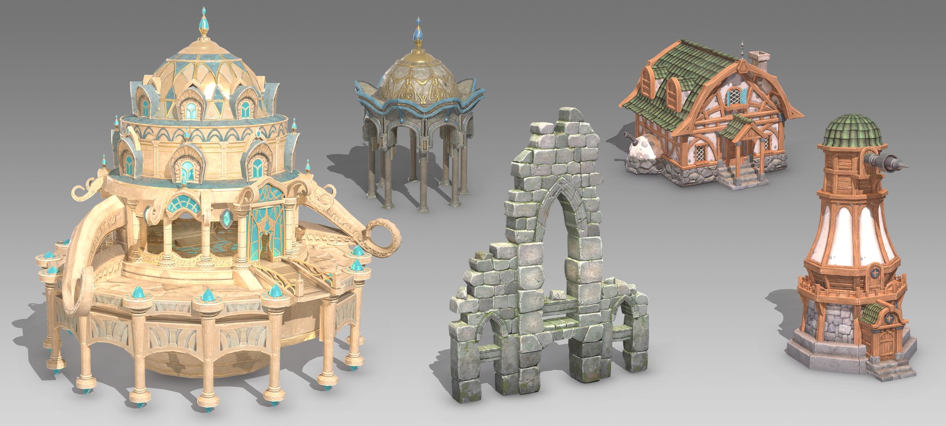 3D Cartoon Building Mushroom House Igloo Tower Guard Tower Watchtower ...