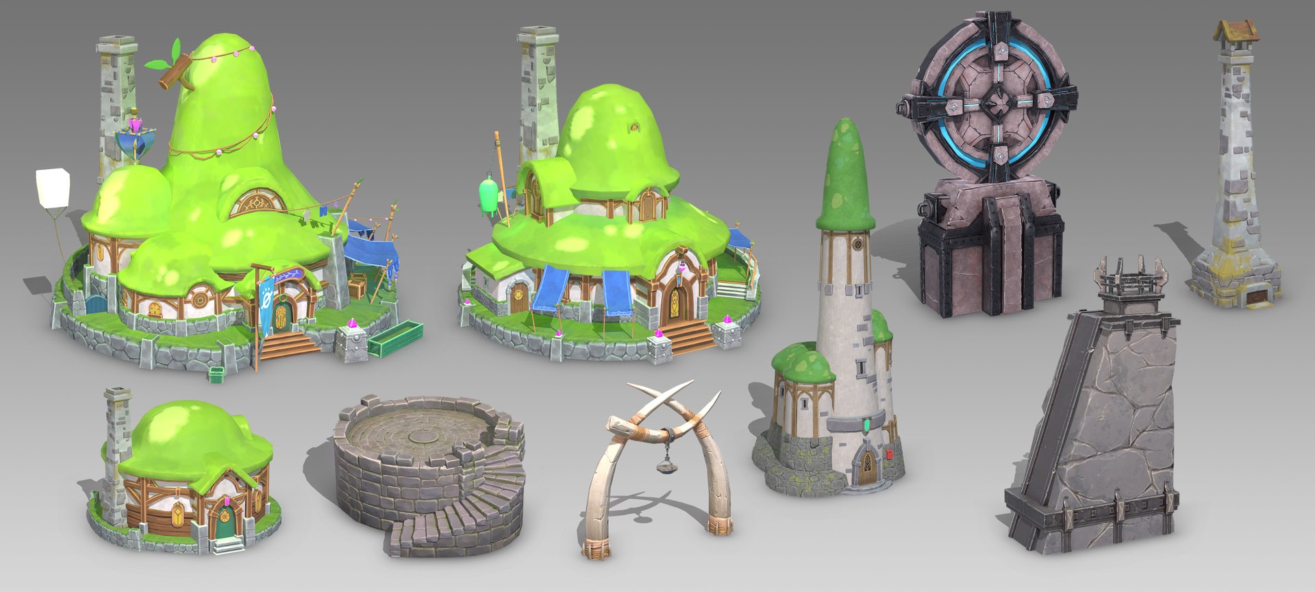 3D Cartoon Building Mushroom House Igloo Tower Guard Tower Watchtower ...